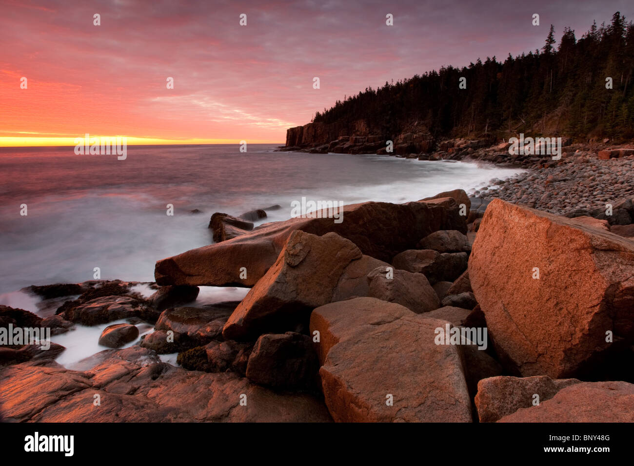 Dawn at Otter Cliff, Acadia National Park, Maine, USA Stock Photo - Alamy
