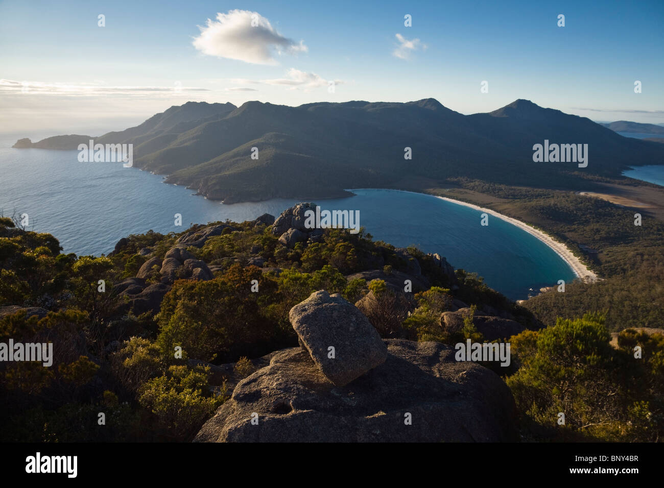 Sunrise view of Wineglass Bay from Mt Amos. Freycinet National Park ...