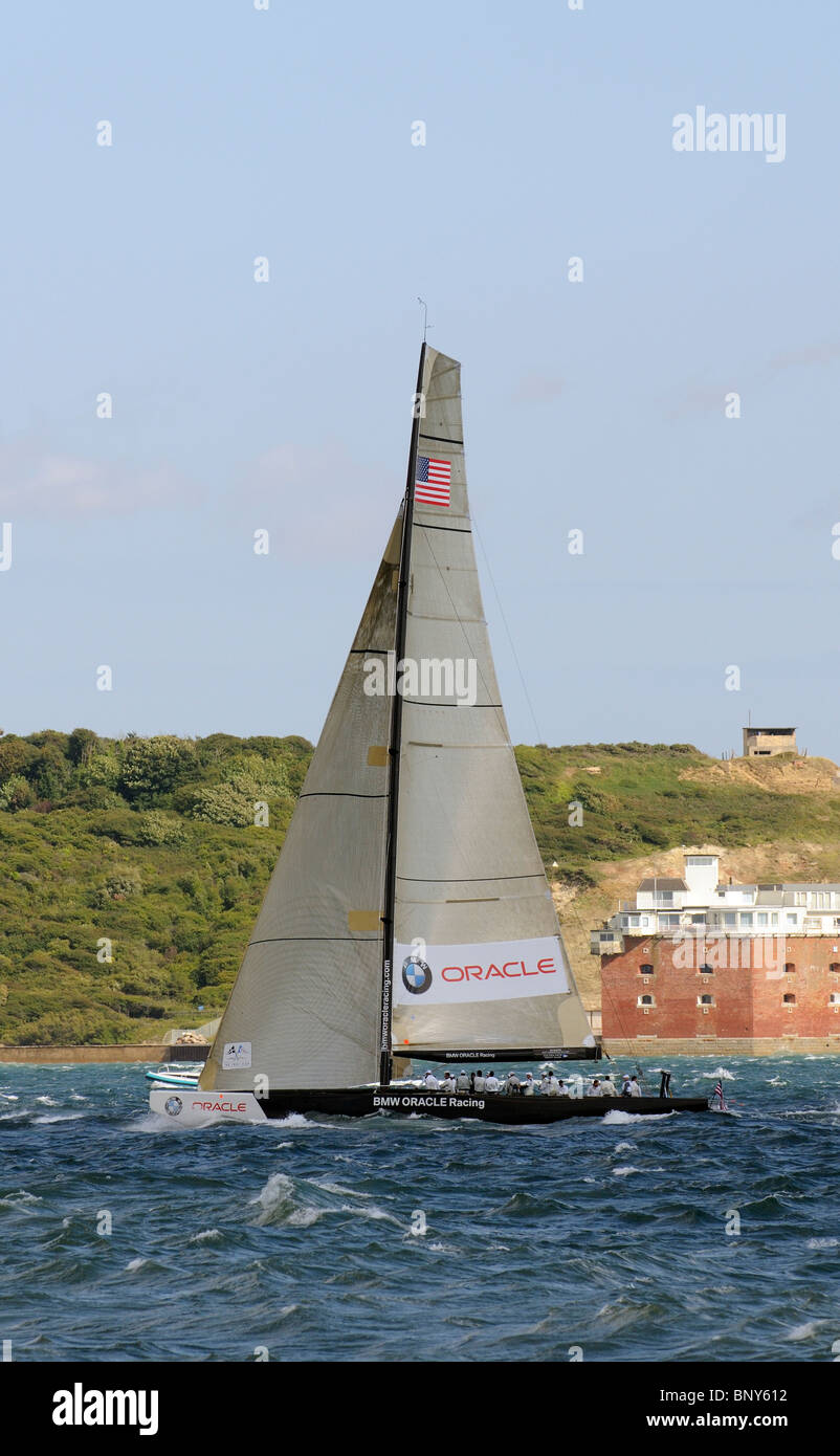 BMW Oracle racing yacht seen off the Isle of Wight during the Round the ...