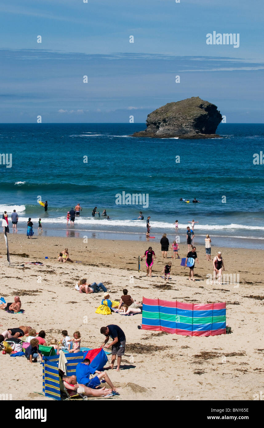 Holidaymakers on the beach at Portreath in Cornwall Stock Photo - Alamy