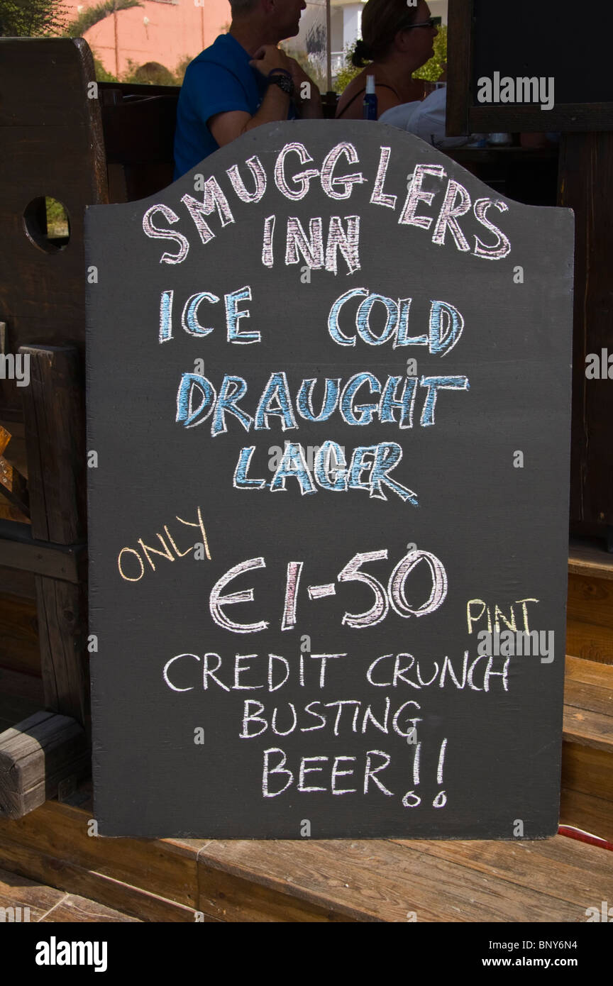 Signs outside taverna in Sidari on the Greek island of Corfu Greece GR ...