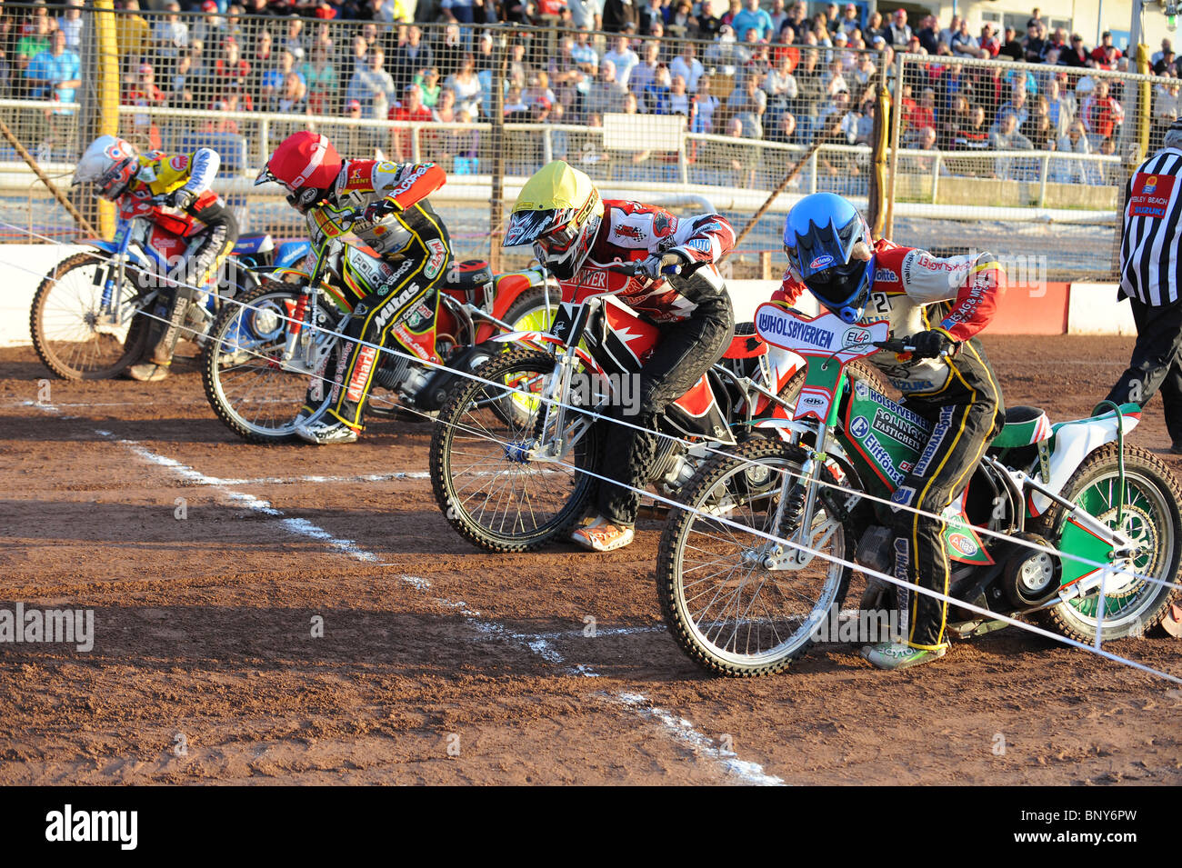Speedway race start during a fixture between the Swindon Robins and the ...