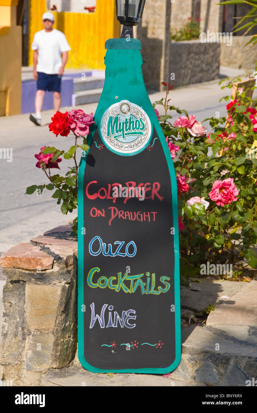Signs outside taverna in Sidari on the Greek island of Corfu Greece GR ...