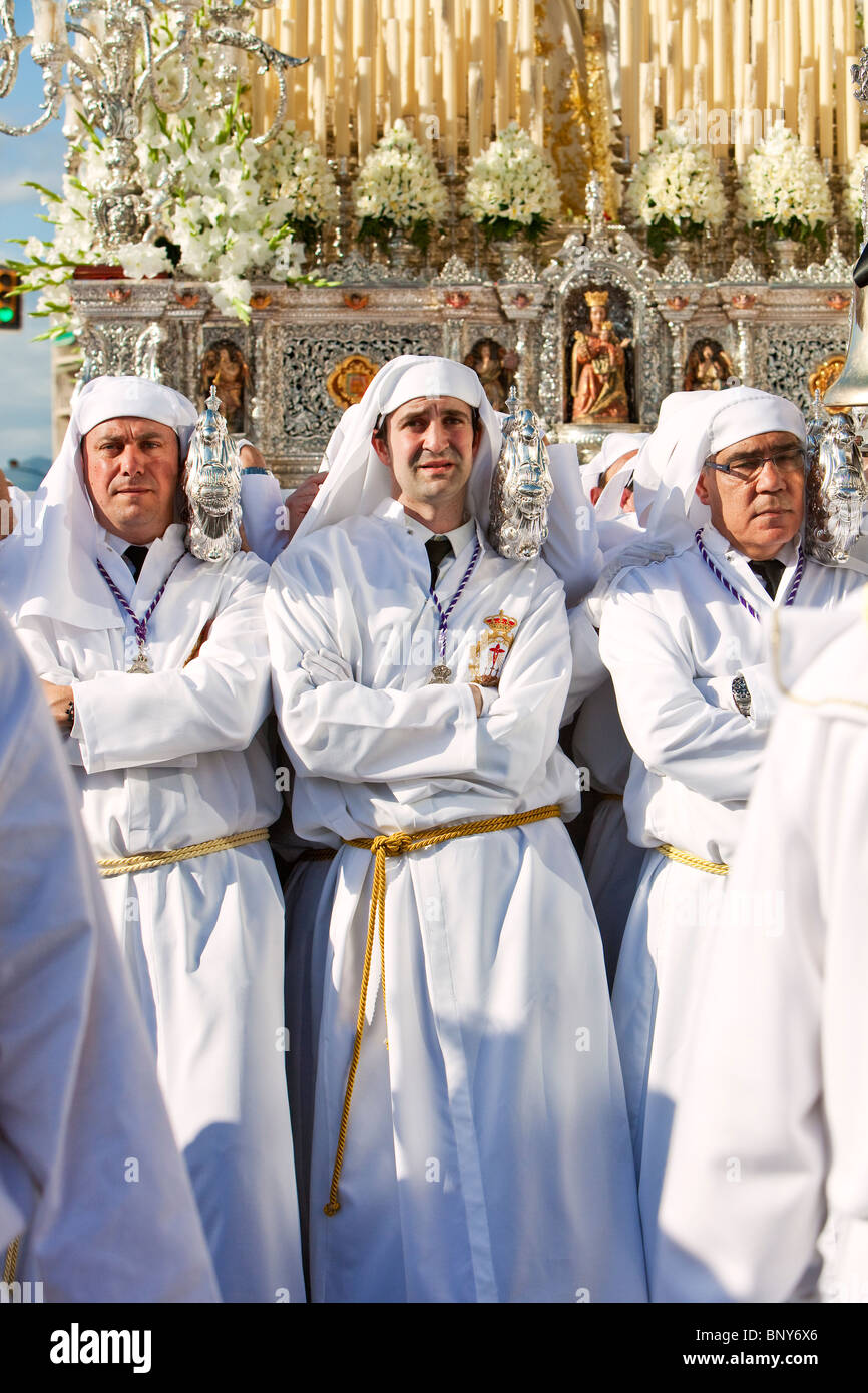 Penitents wearing hooded robes during Semana Santa, (Holy Week ...