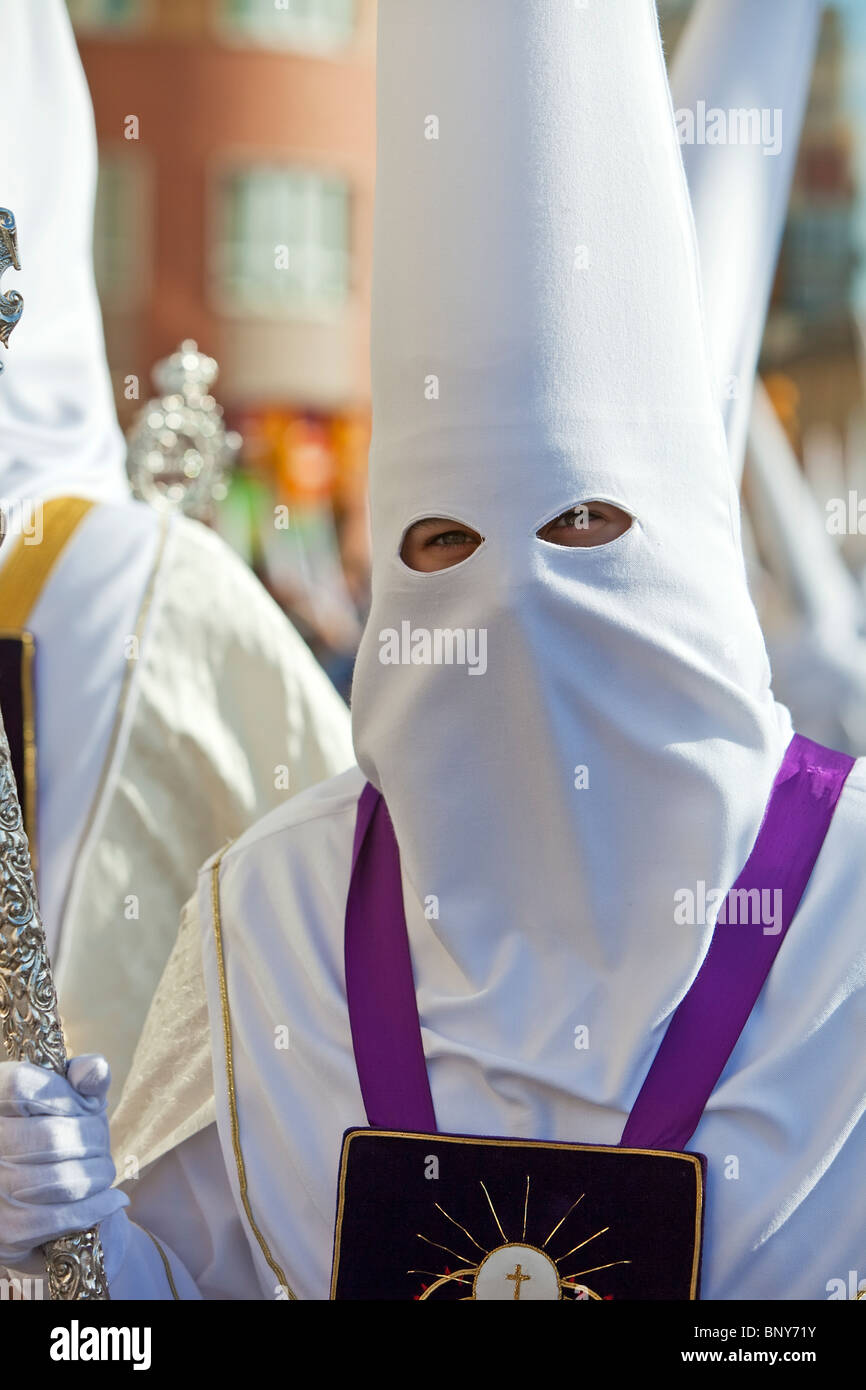 Penitents wearing hooded robes during Semana Santa, (Holy Week ...