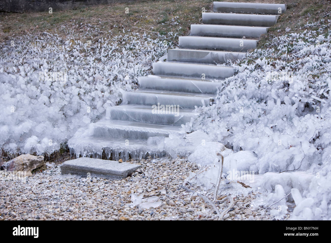 Stairs covered in ice Stock Photo - Alamy