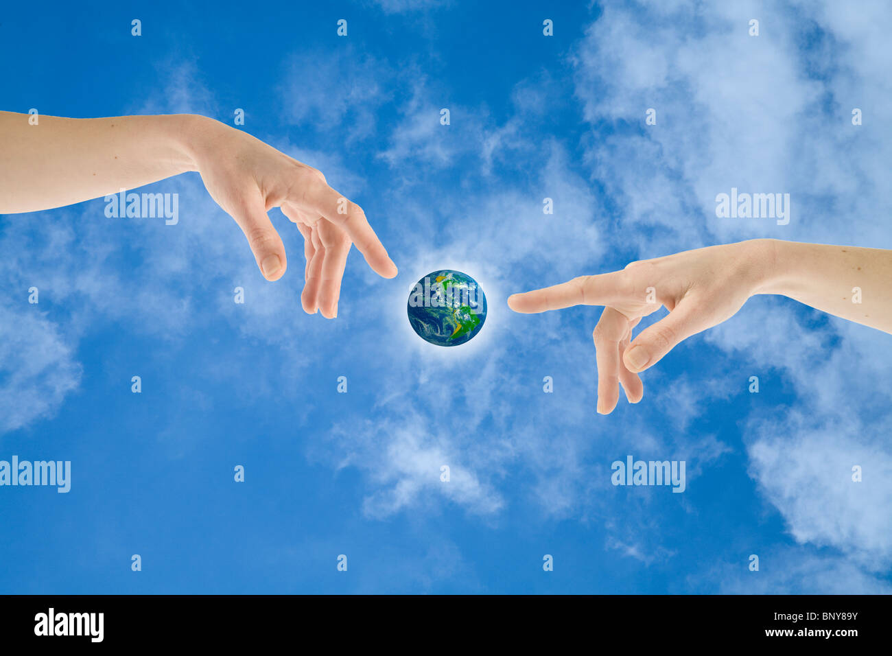 Recreation of Michelangelo's iconic image of God giving life to Adam ...