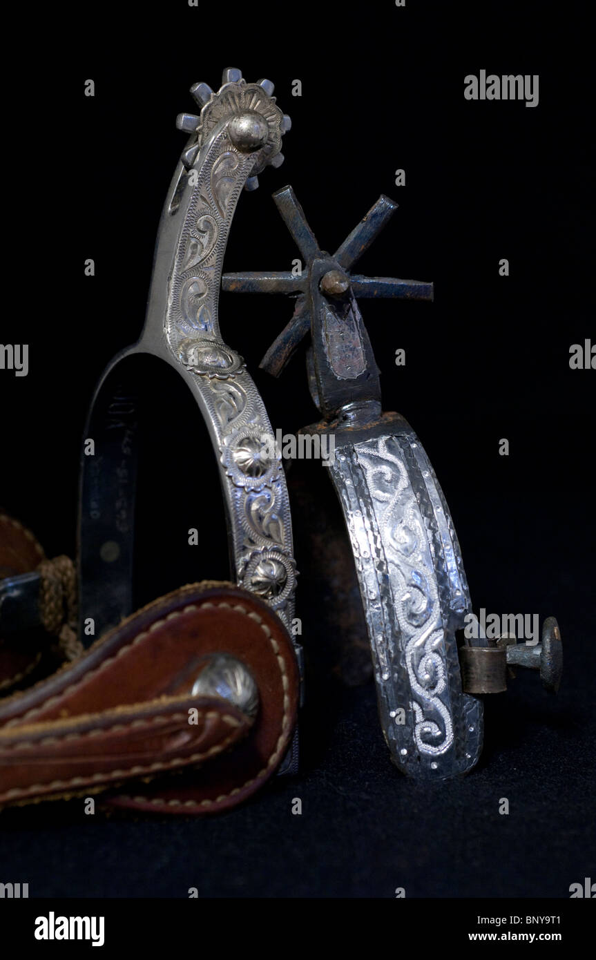 Western cowboy equipment. Sterling silver concho show spurs. Property ...