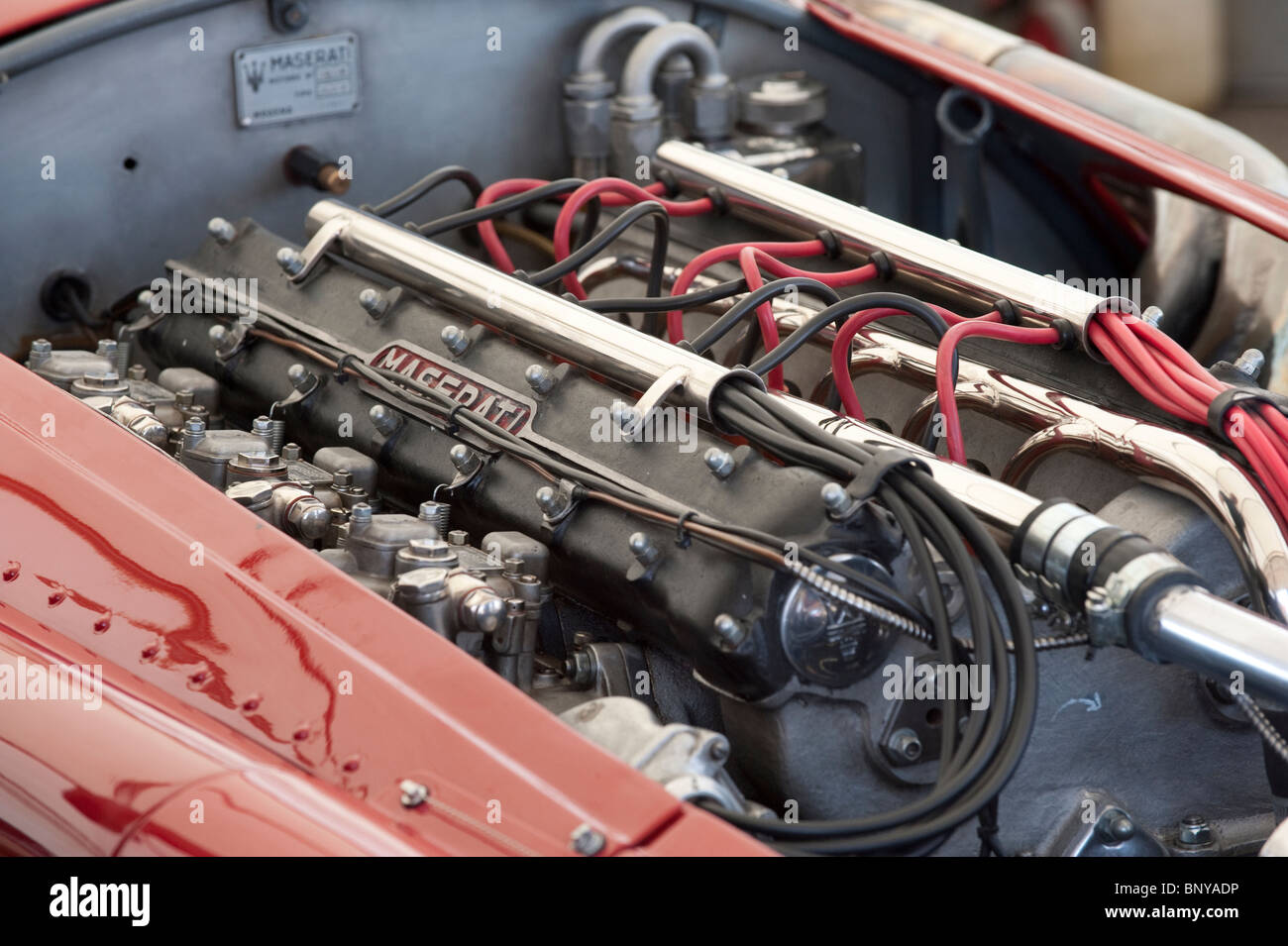 Maserati 250F racing car engine2010 Silverstone Classic, UK Stock Photo ...