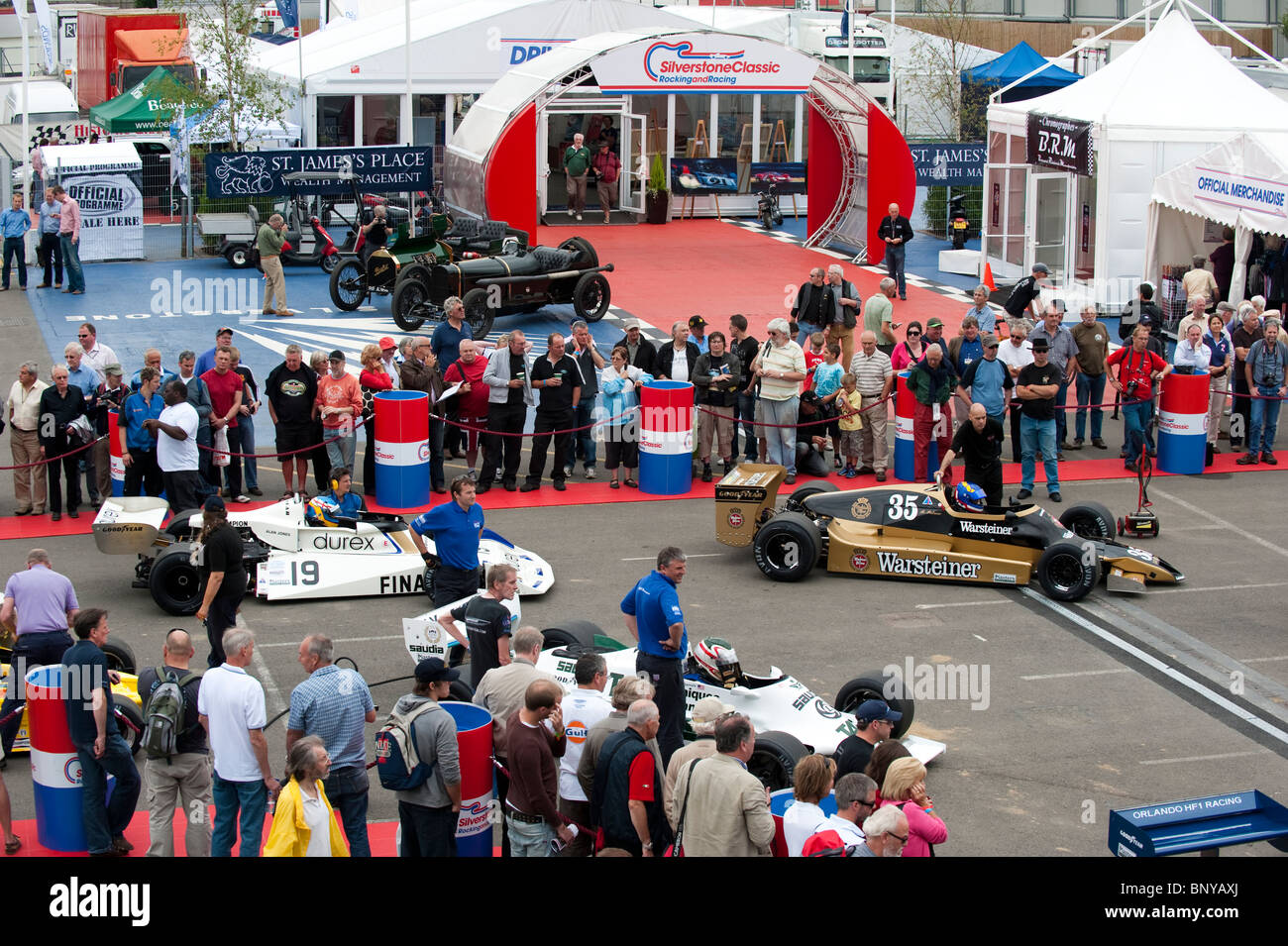 Classic Formula One cars in the paddock, 2010 Silverstone Classic, UK ...