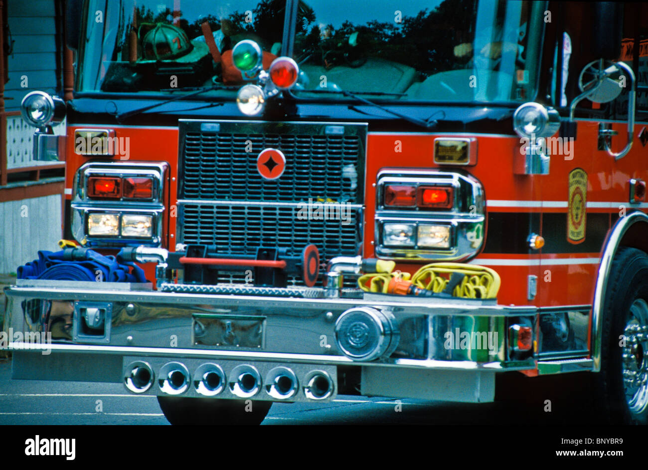 close up detail front end firetruck engine Stock Photo - Alamy