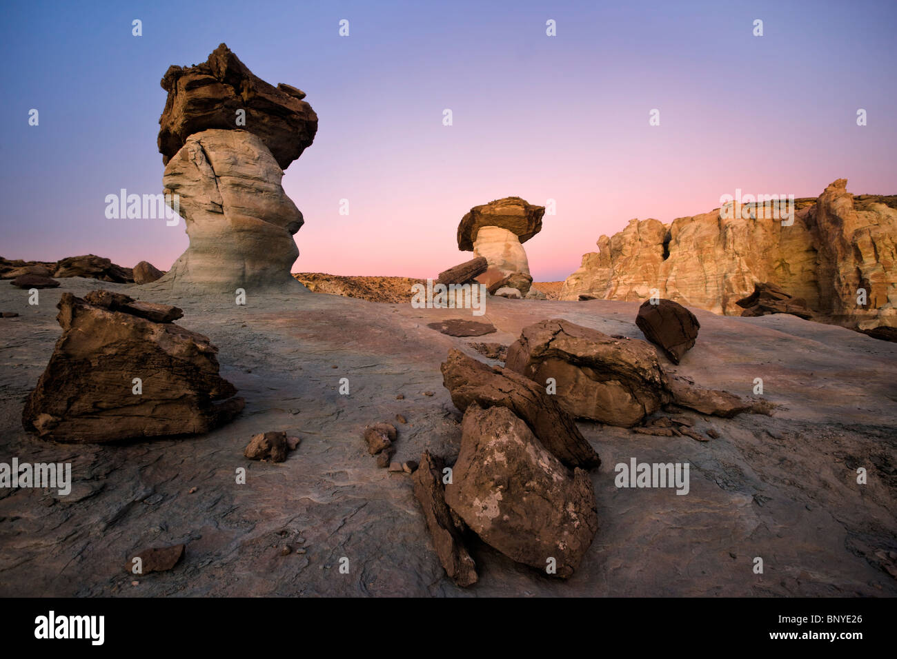 Balancing rocks (pedestal rocks) at Stud Horse Point under a dwan sky ...