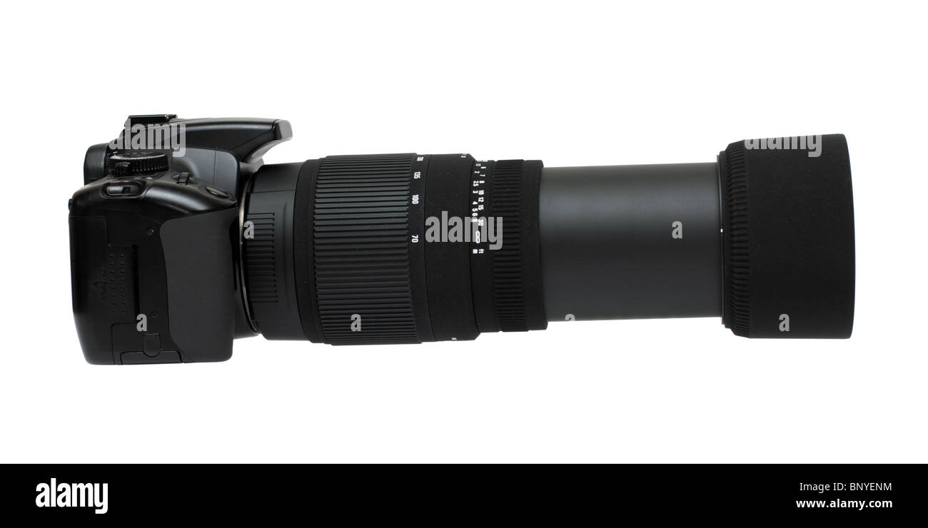 DSLR camera with telephoto zoom lens isolated on white Stock Photo - Alamy