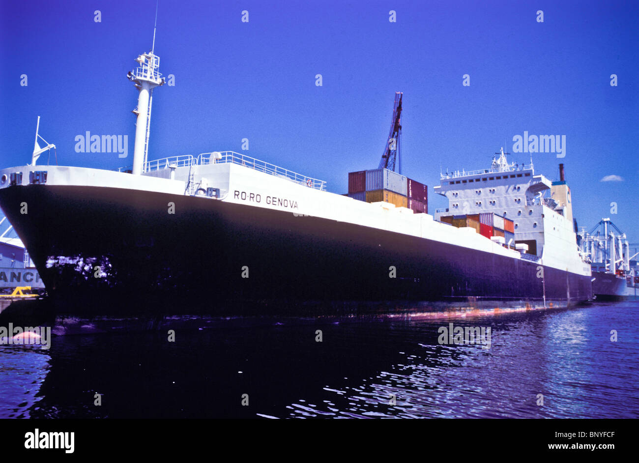 Large ocean going freighter at dockside Stock Photo - Alamy