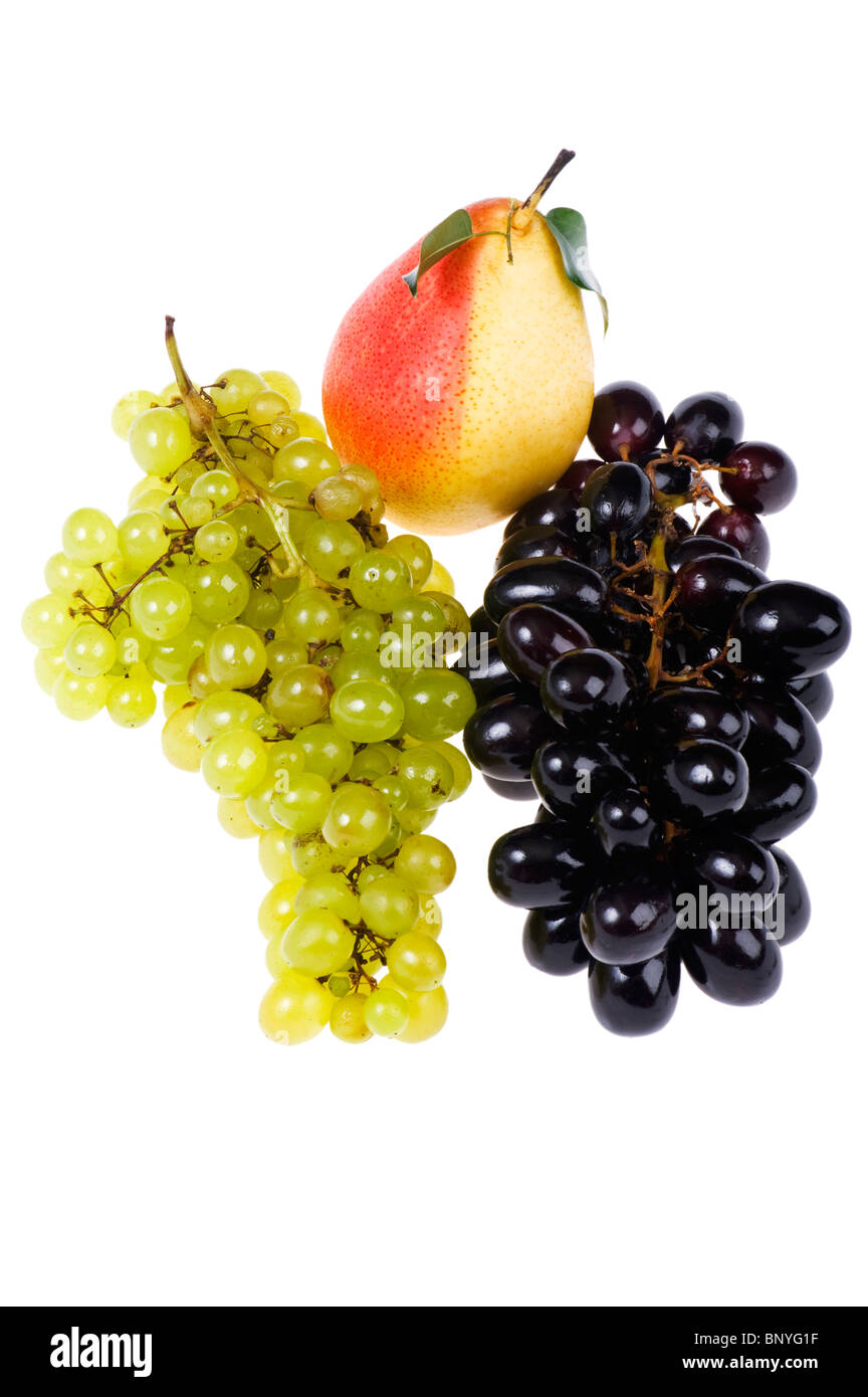 object on white - food grapes with pear close up Stock Photo - Alamy