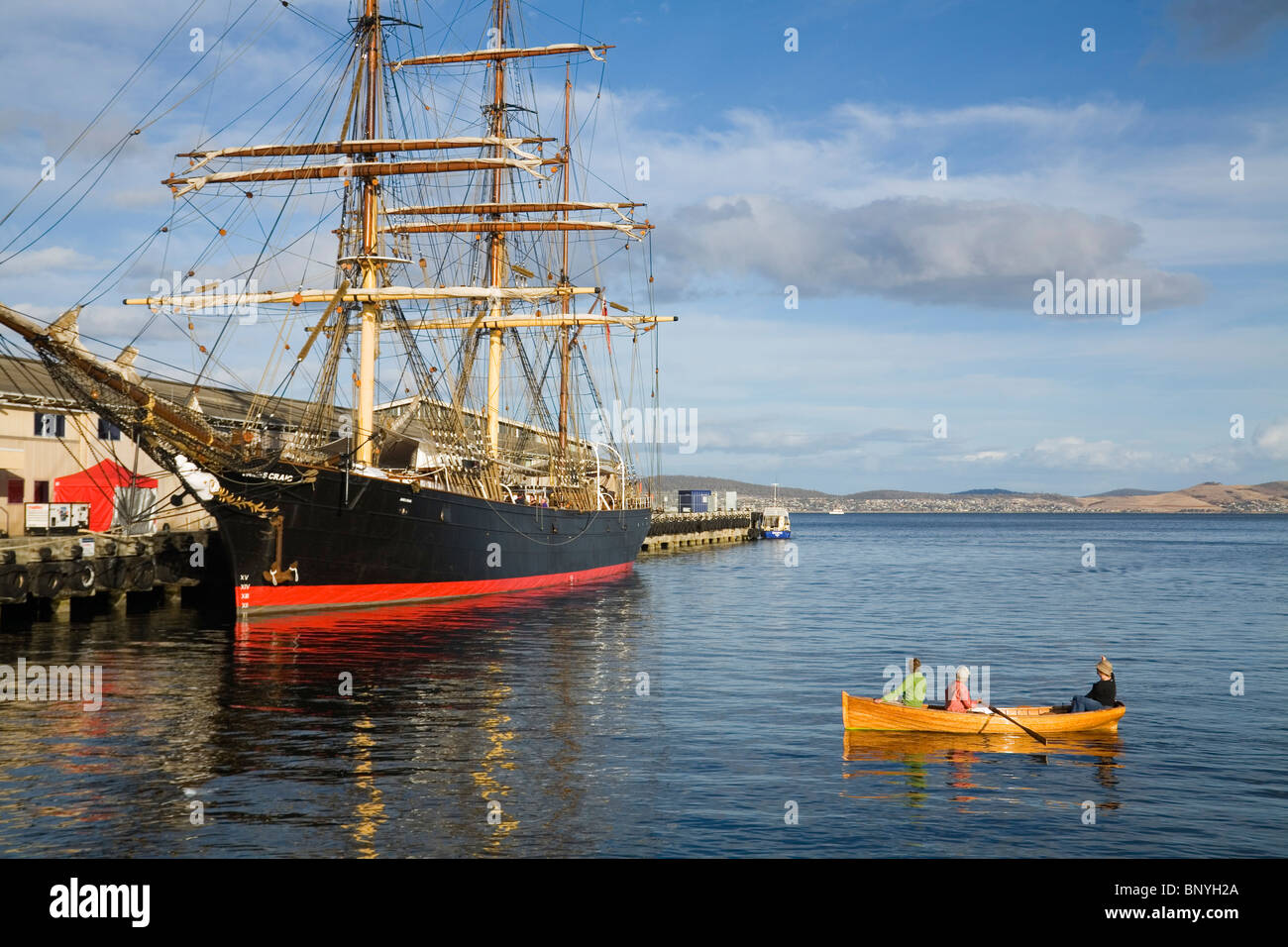 The James Craig, a three-masted iron barque, moored at Sullivan's Cove ...