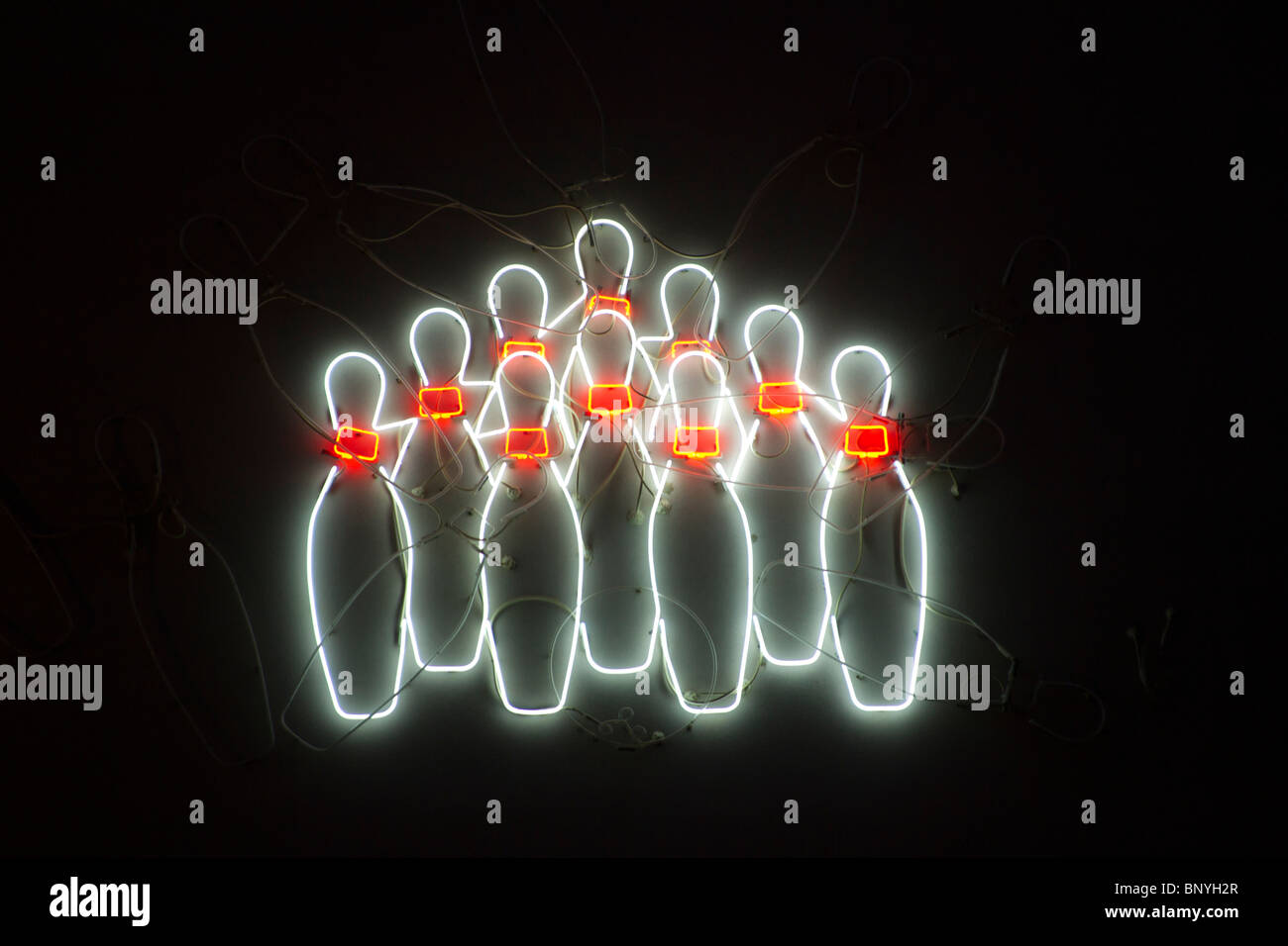 Bowling pins neon sign Stock Photo - Alamy