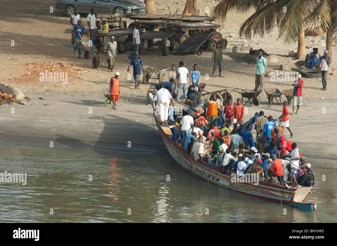 Africa, Gambia. Capital city of Banjul. Port area of Banjul. Crowded ...