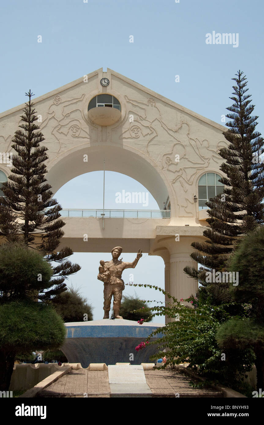 Africa, Gambia. Capital city of Banjul. Arch 22, 114-foot high archway ...