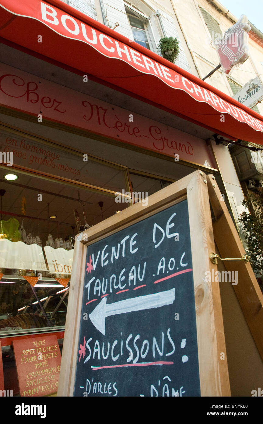 Arles, France - French Butcher Shop, Detail handwritten Chalkboard Sign ...