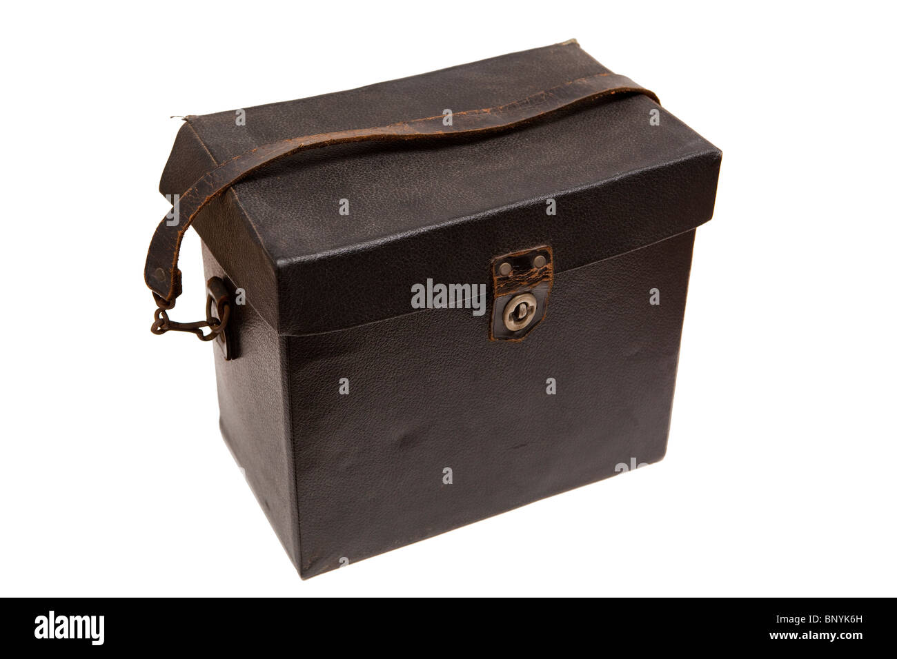 boxes, old black leather bound box Stock Photo - Alamy