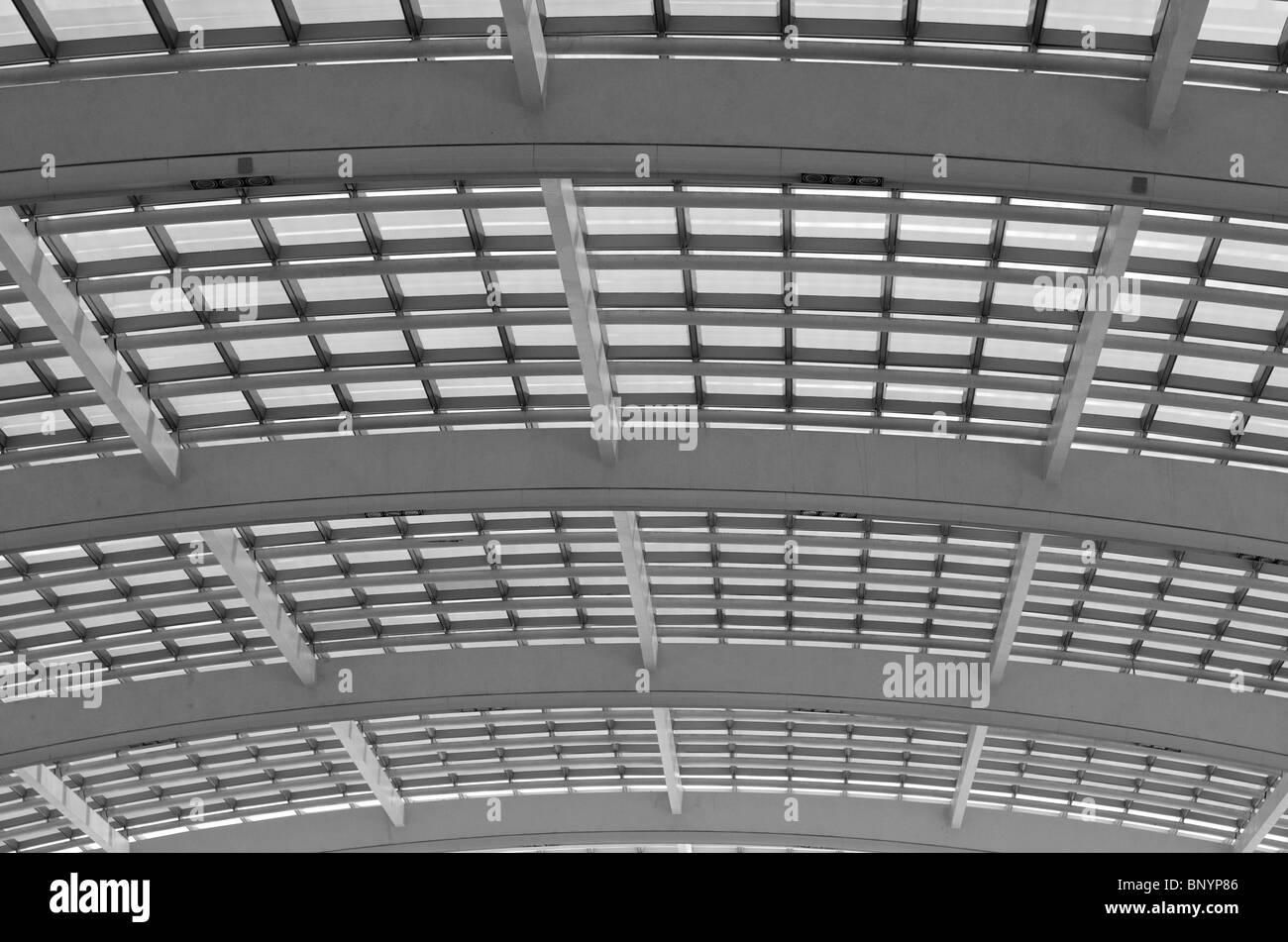 The interior ceiling of the train station at terminal 3 of the Beijing ...