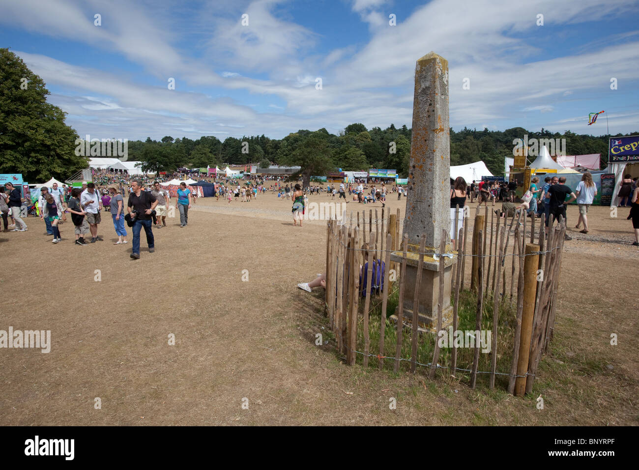 Stone obelisk at the Latitude festival,Henham Park, Suffolk, England ...