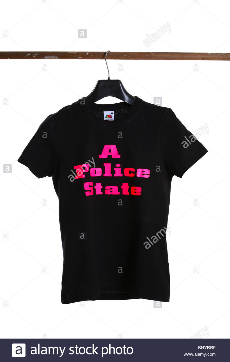 Black T-Shirt with slogan on white background - A Police State Stock ...