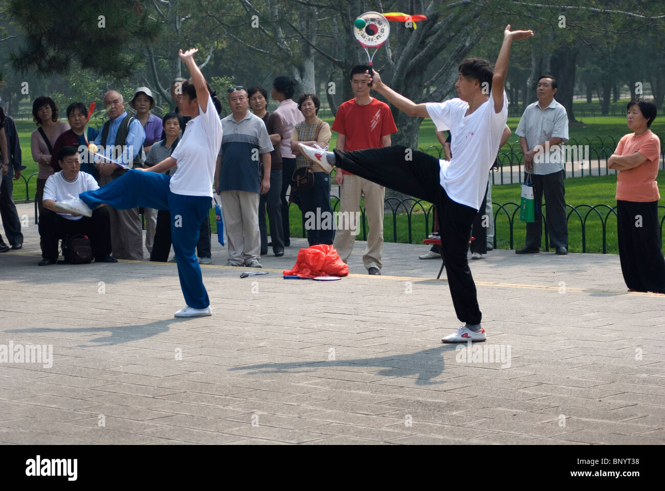 Chinese gymnastics performed in the Temple of Heaven park in Beijing ...