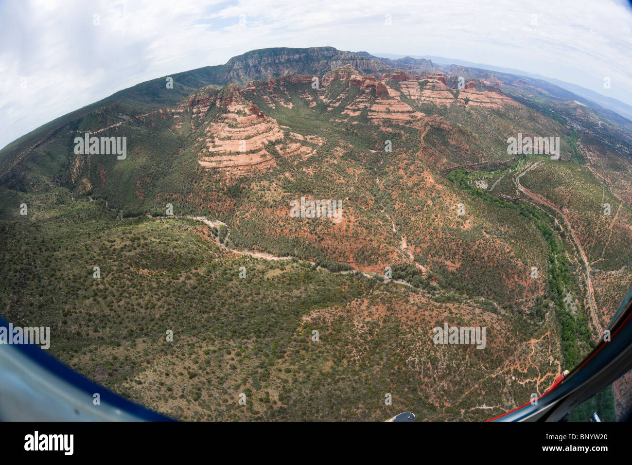 Sedona, Arizona - aerial view of red rock country from tourist ...