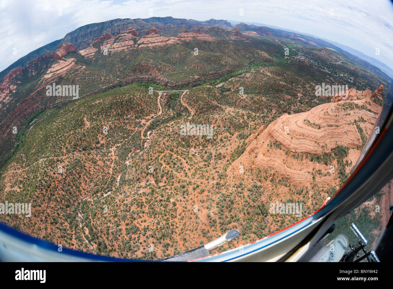 Sedona, Arizona - aerial view of red rock country from tourist ...