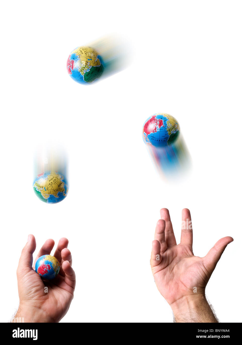 Conceptual image about Juggler of Earth, isolated on a white background ...