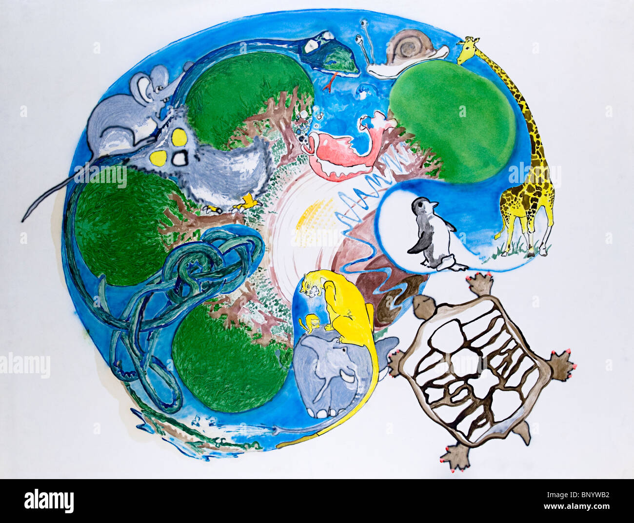 hand painted picture representing a vision of the world of nature and ...
