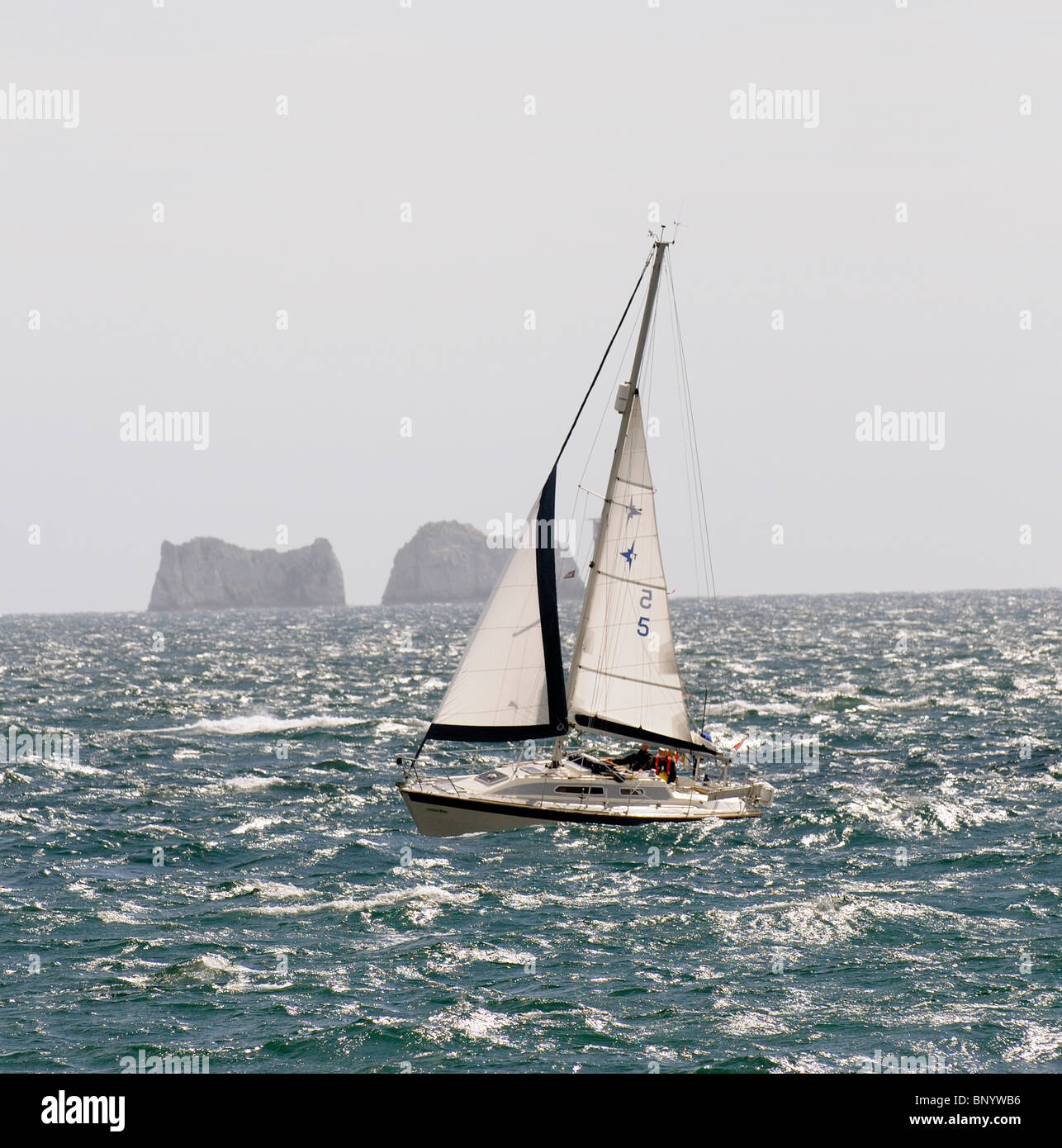 Sailing boat South Channel of The Solent in choppy waters off the Isle ...