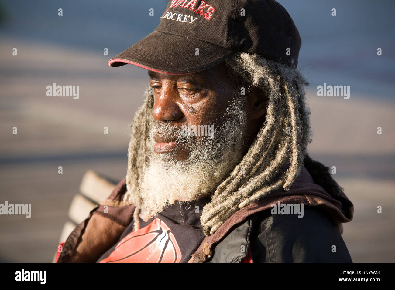 Portrait of a mature homeless African American man at The Washington ...