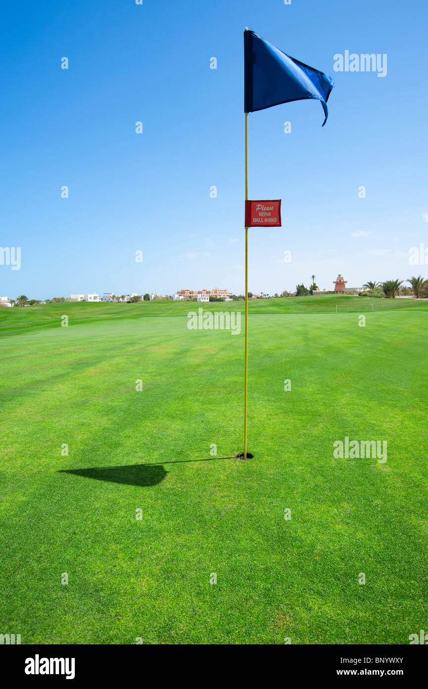 Golf flag in the hole on a couse green Stock Photo - Alamy