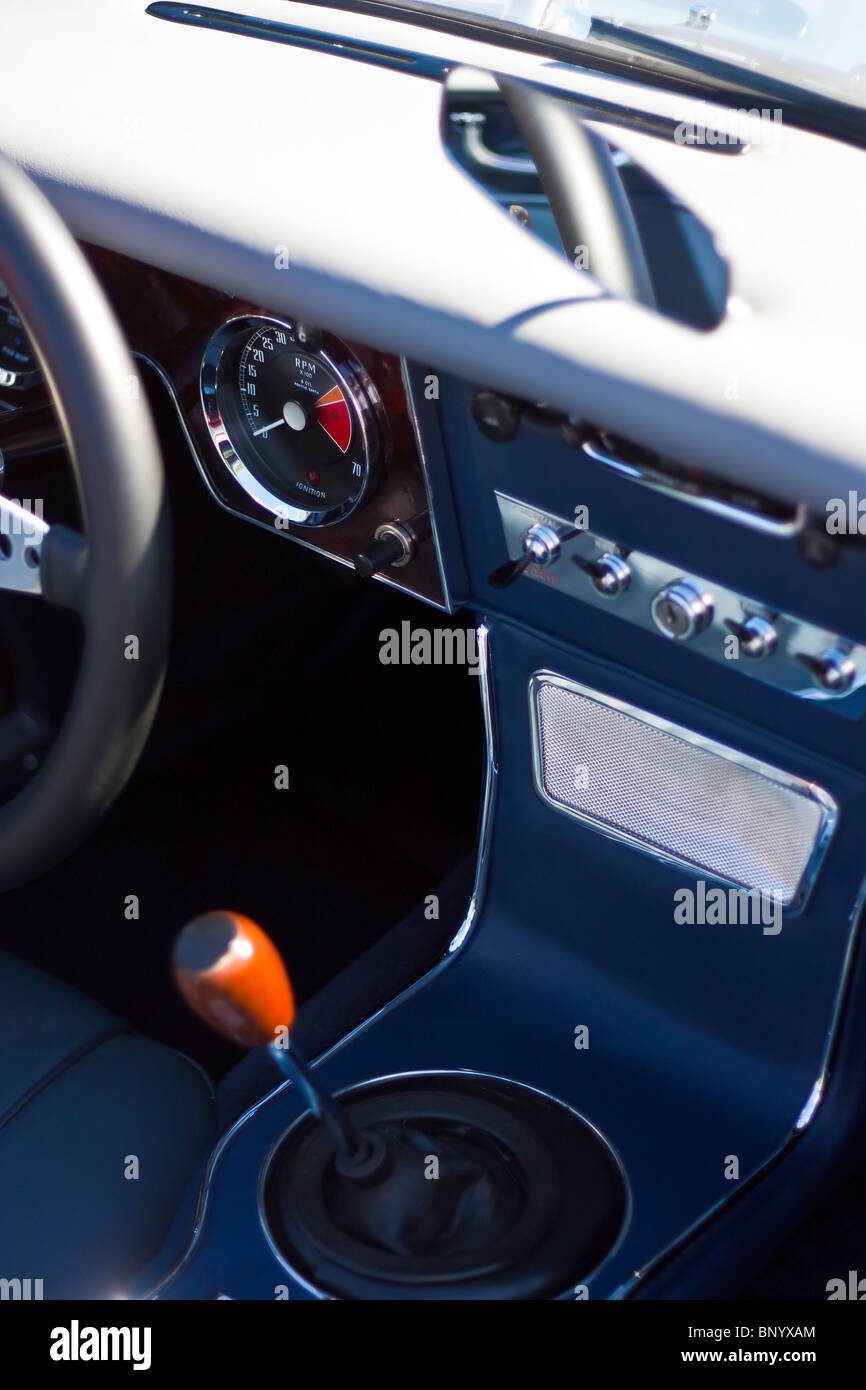 Vintage british roadster cockpit with rev counter and gear shift Stock ...