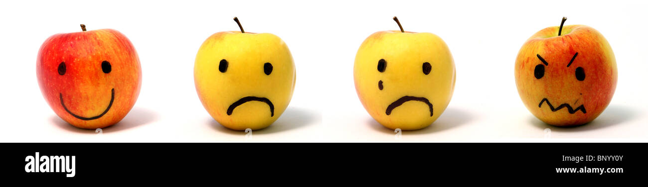 Four apple faces, Happy, Sad, Crying, Angry, fruit face. 18th June 2007 ...