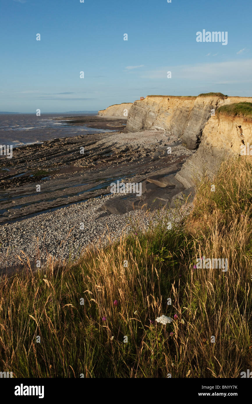 Portrait view of the eastern end of Klive Beach from the clifftop Stock ...