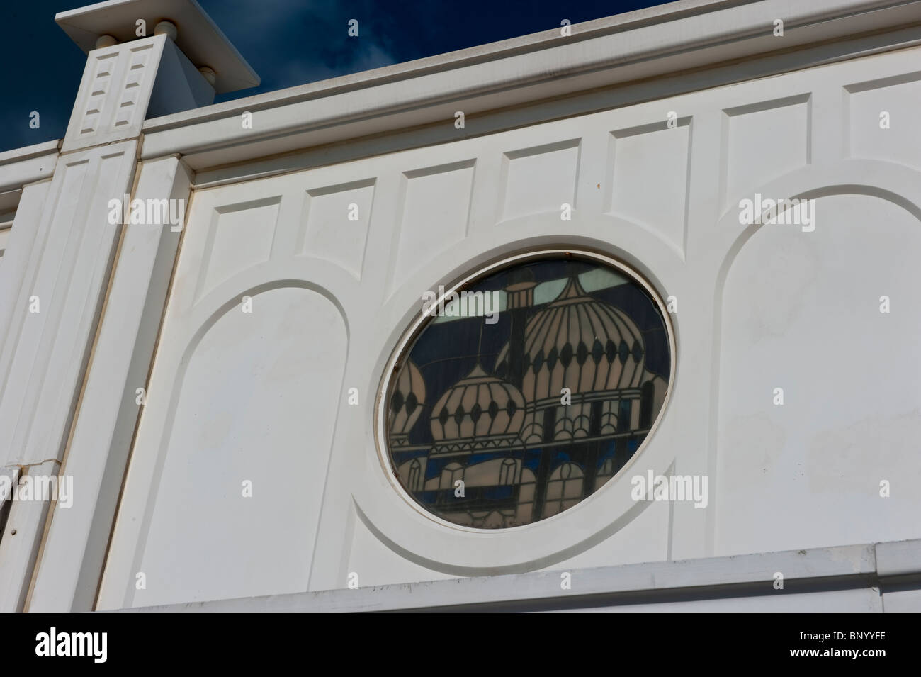 Stained glass style windows on the arcade on Brighton's East )Palace ...