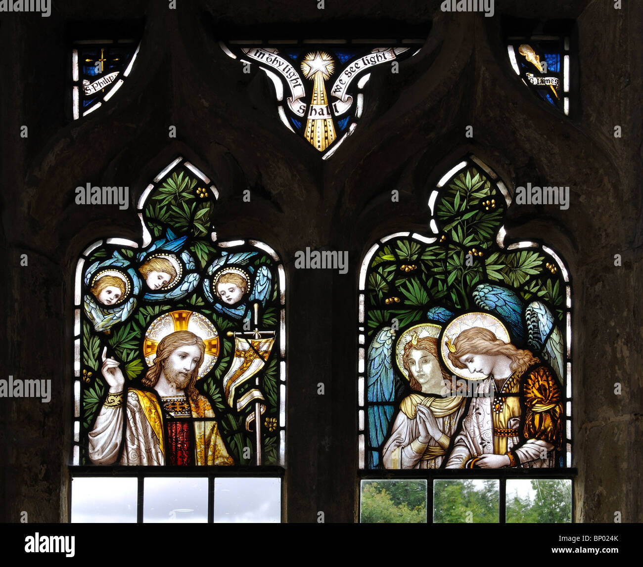 Stained glass in St. Peter`s Church, Whatcote, Warwickshire, England ...