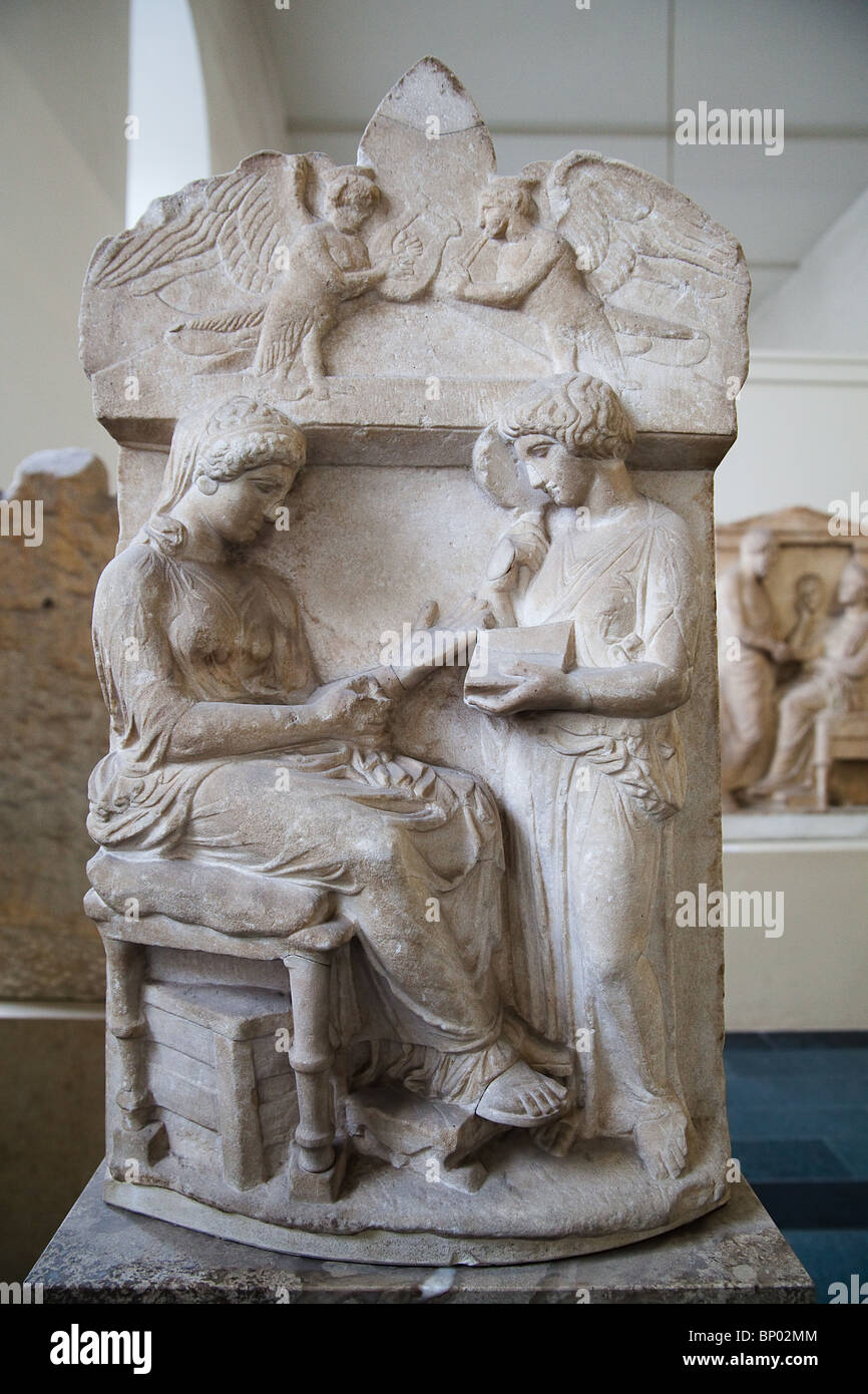 Pergamon Museum artifacts in Berlin, Germany "Tombstone depicting woman ...