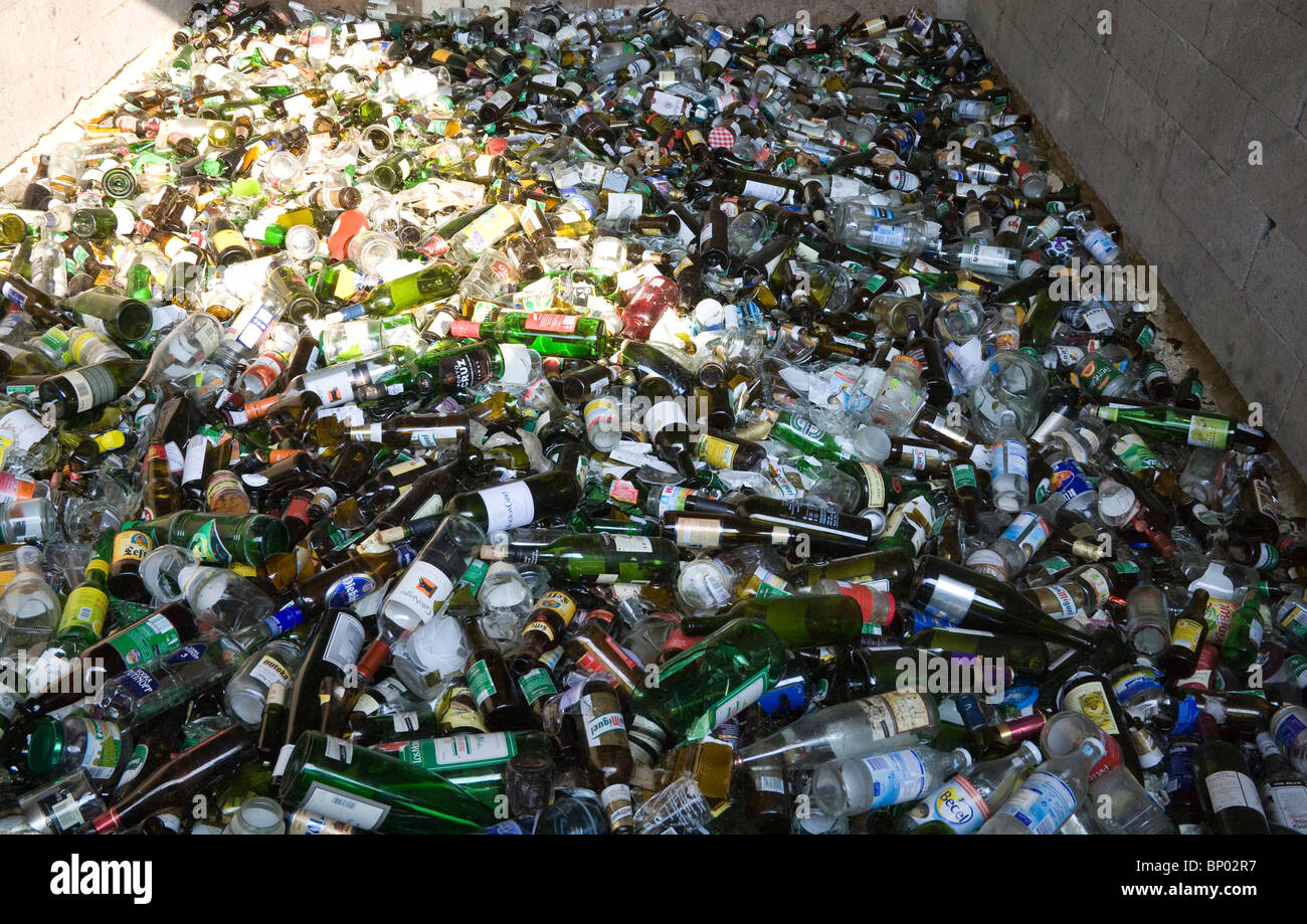 Container with a large quantity of recycled glass products Stock Photo ...