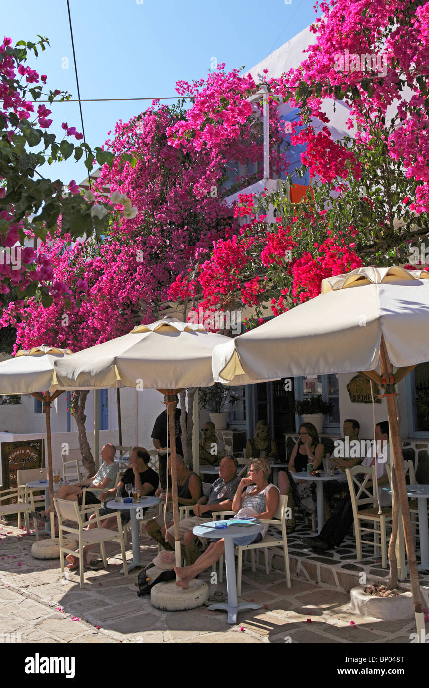 pavement restaurant at the main village of Antiparos Island, Cyclades ...