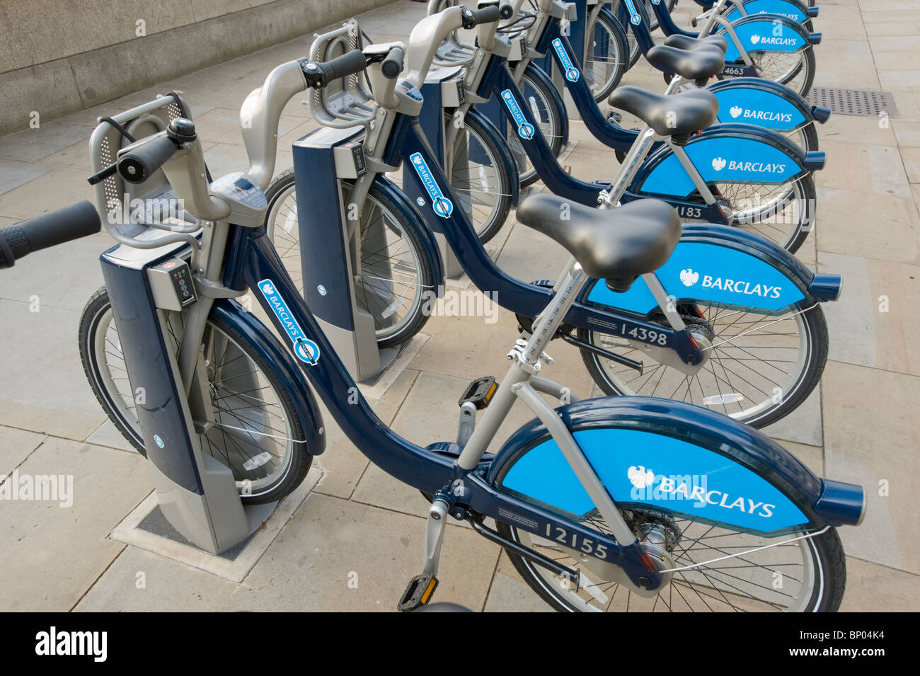 Bicycles that are part of the London rent a bike scheme available for ...