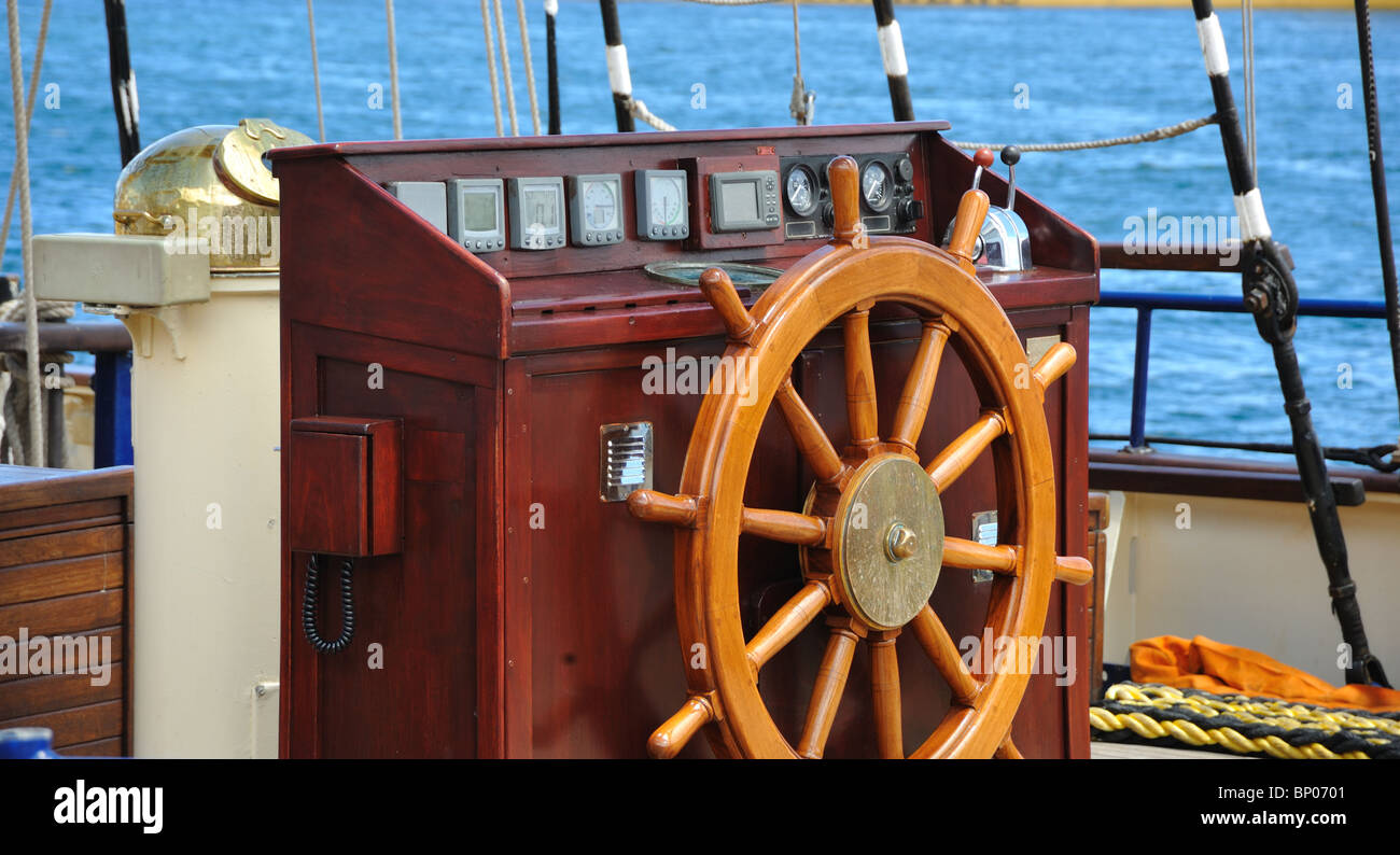 rudder-wheel of an old wooden ship Stock Photo - Alamy
