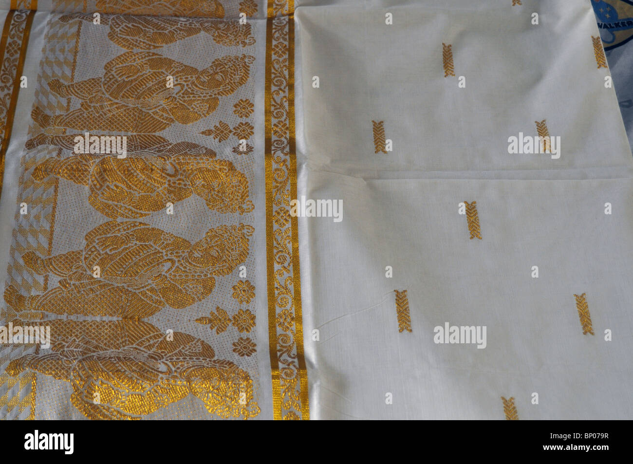 Intricate thread work on an "onam" saree - images of lord krishna Stock ...