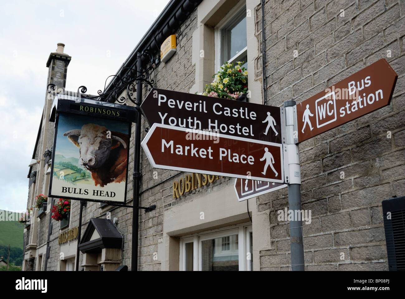 information signs castleton Derbyshire Stock Photo - Alamy