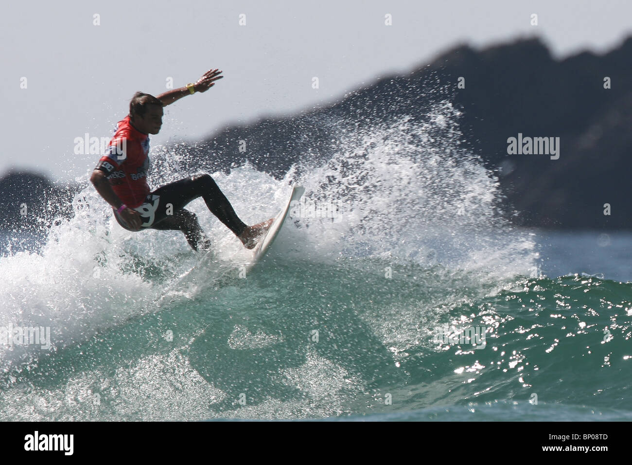 Frenchman Marc Lacomare who won the Relenless Boardmasters surfing ...