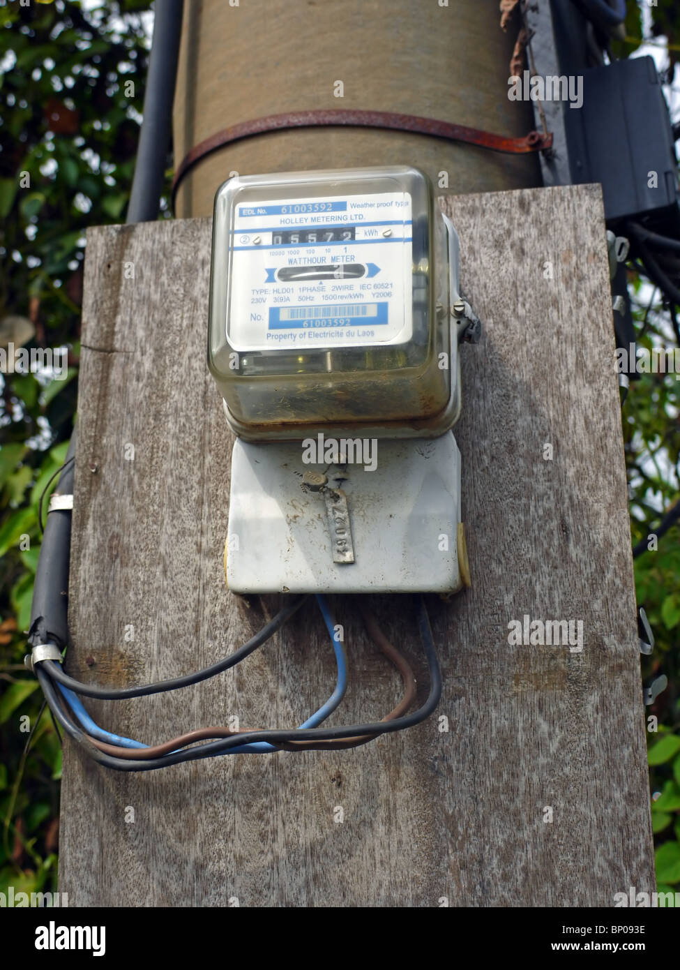 Electric meter on the pole in Luang Prabang, Northern Laos Stock Photo ...